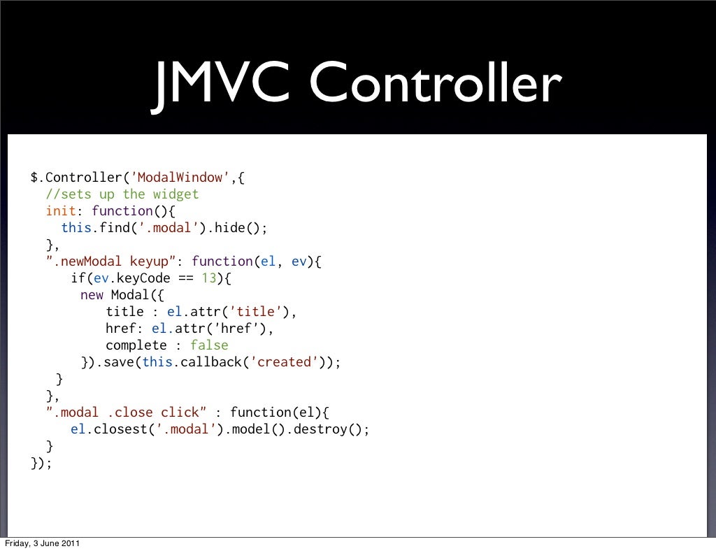JMVC Controller $.Controller('ModalWindow',{ //sets up