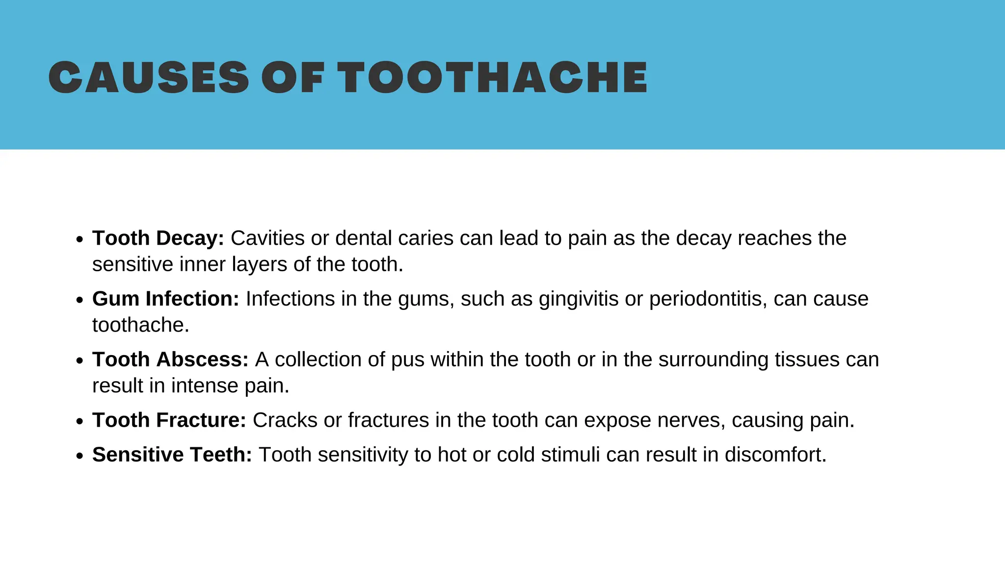 Toothache in Children - Symptoms, causes & Treatment | PPT