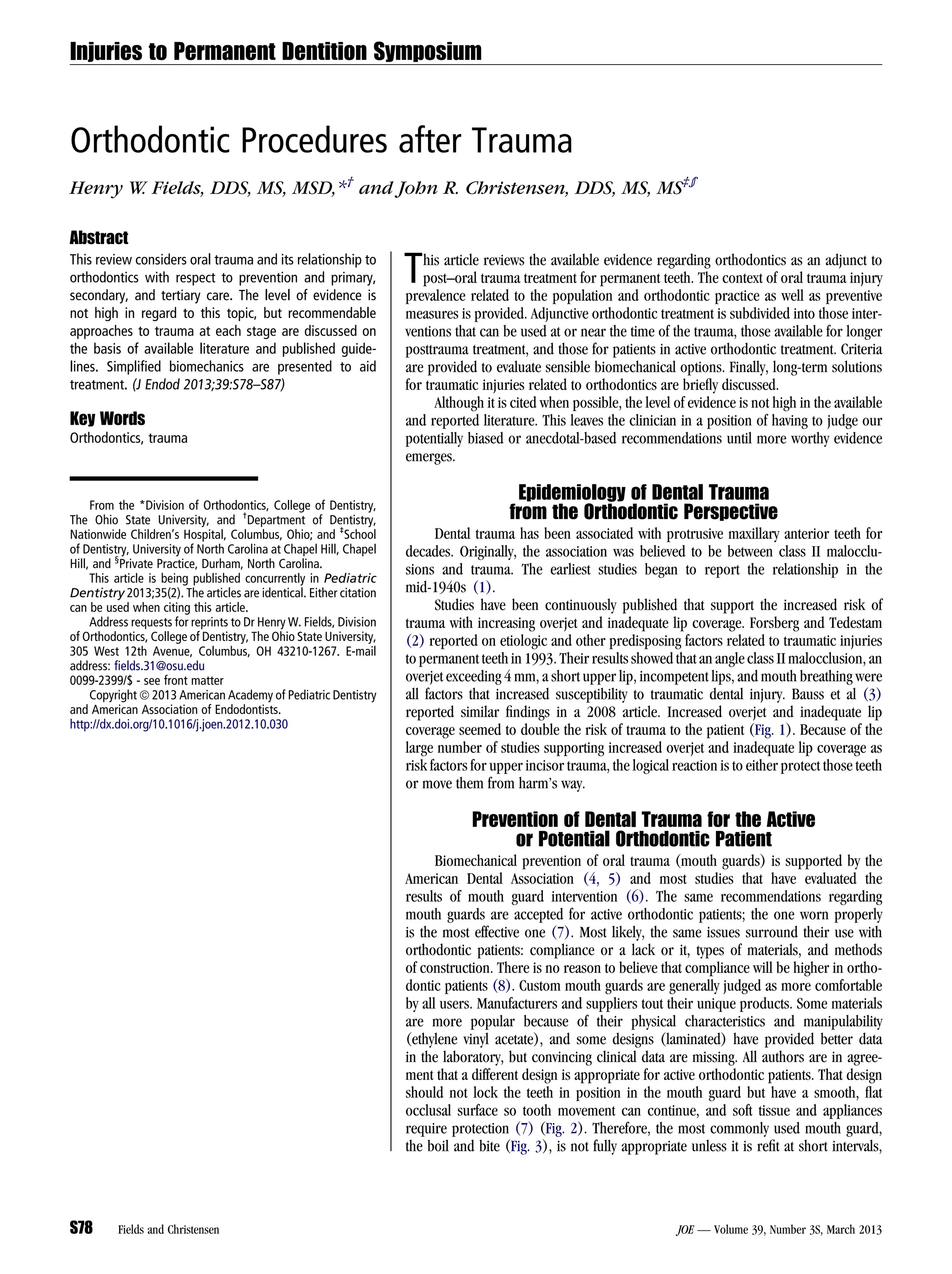 Orthodontic Procedures after Trauma, Injuries to Permanent Dentition | PDF