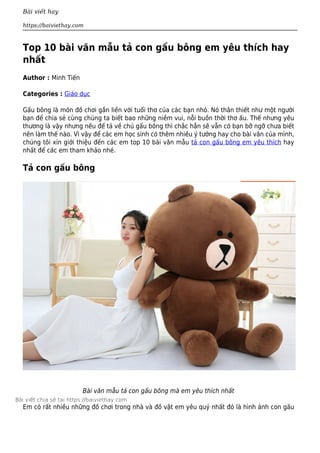 Tả gấu bông mà em yêu thích - Hướng dẫn chọn và bảo quản gấu bông hoàn hảo