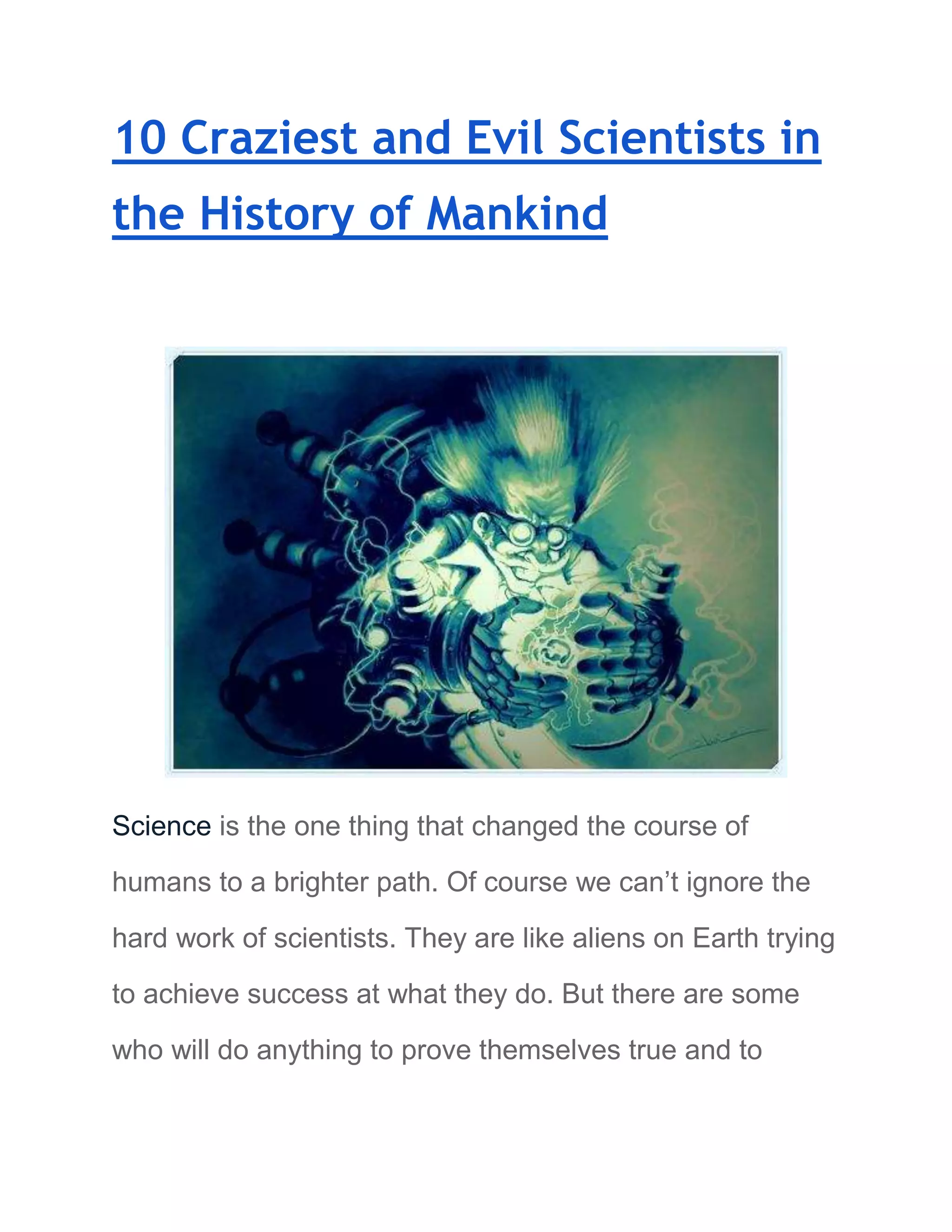 Top 10 Craziest and Evil Scientists in the History of Mankind | DOCX ...