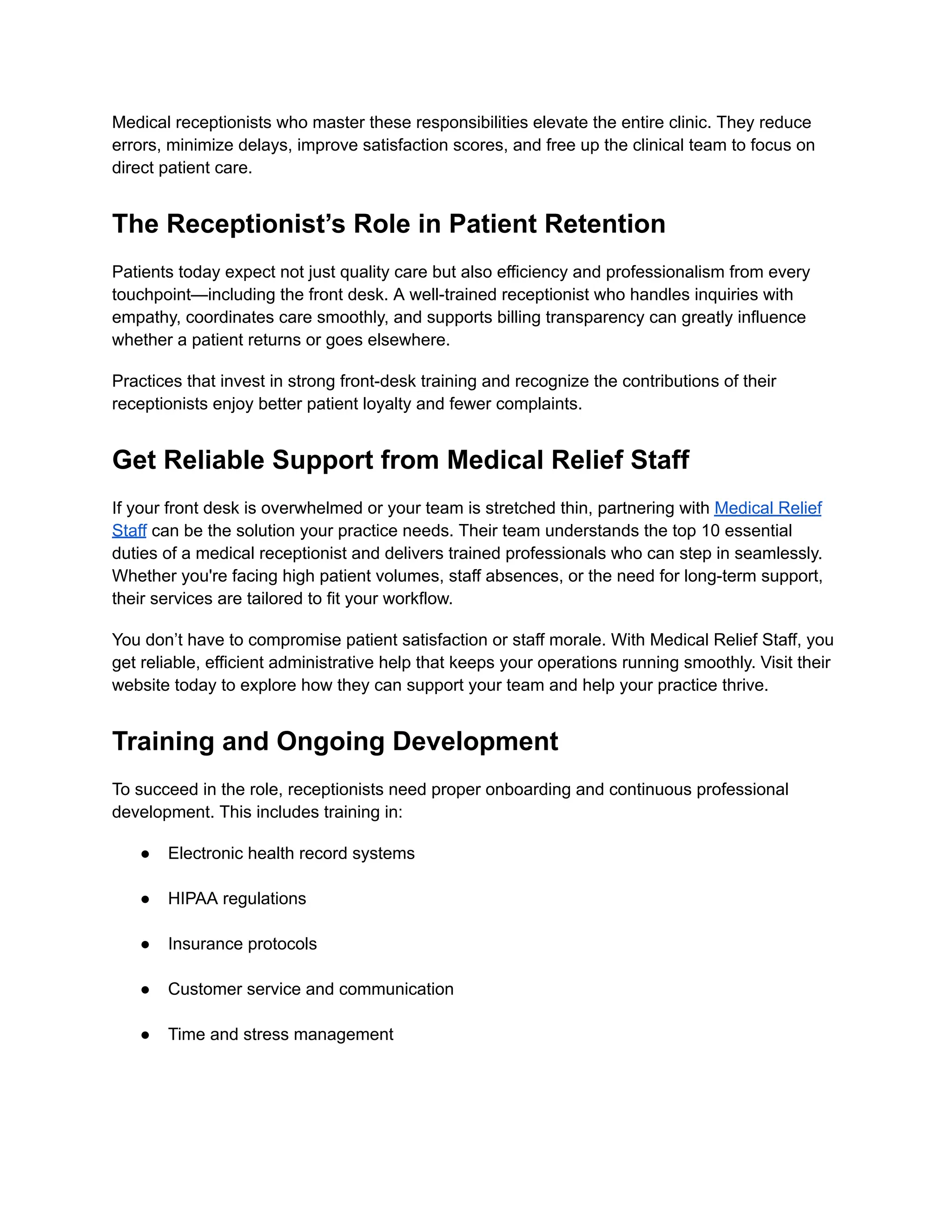 10 Key Roles Every Medical Receptionist Should Master | PDF