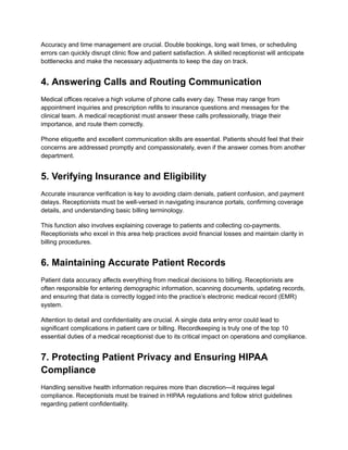 10 Key Roles Every Medical Receptionist Should Master | PDF