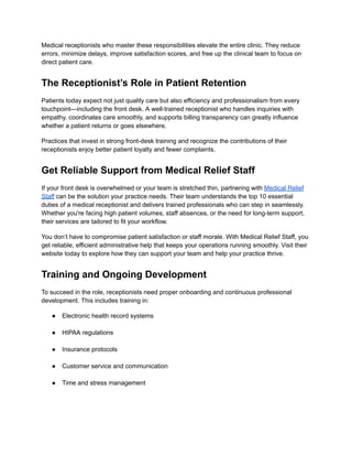 10 Key Roles Every Medical Receptionist Should Master | PDF