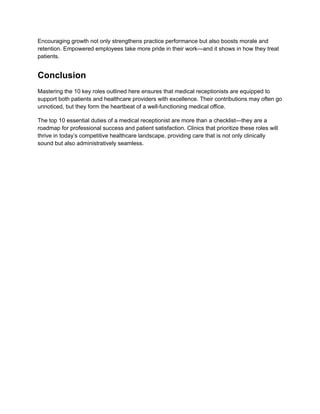10 Key Roles Every Medical Receptionist Should Master | PDF