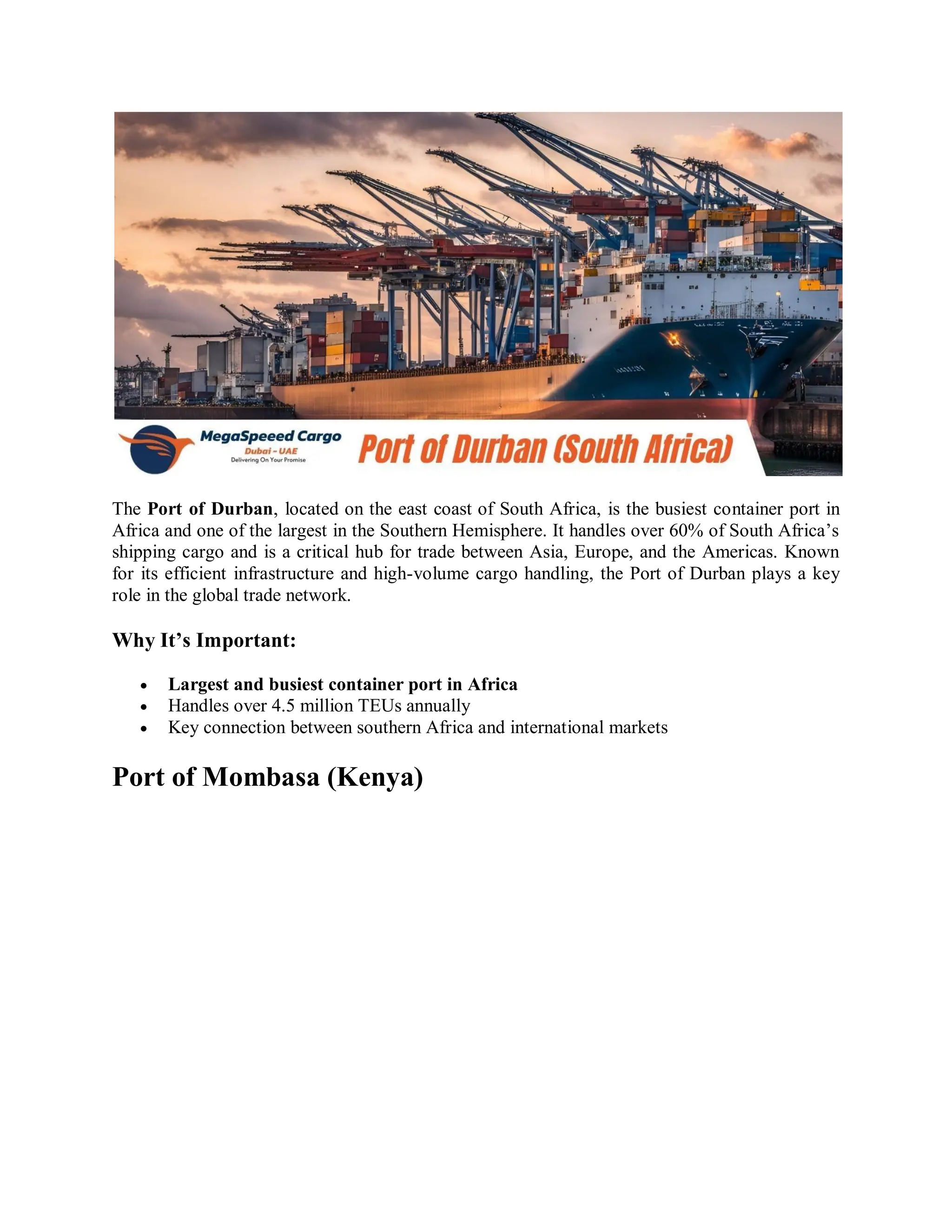 Top 10 Major Sea Ports in Africa, Gateway to Global Trade | PDF