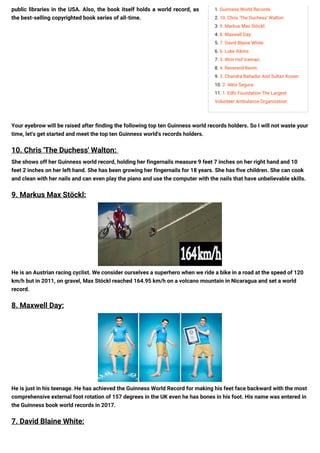 Top 10 World Records That Seems Difficult To Be Broken | PDF