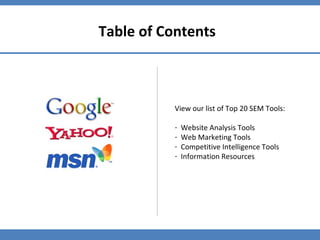 Top 20 Search Engine Marketging Tools | PPT
