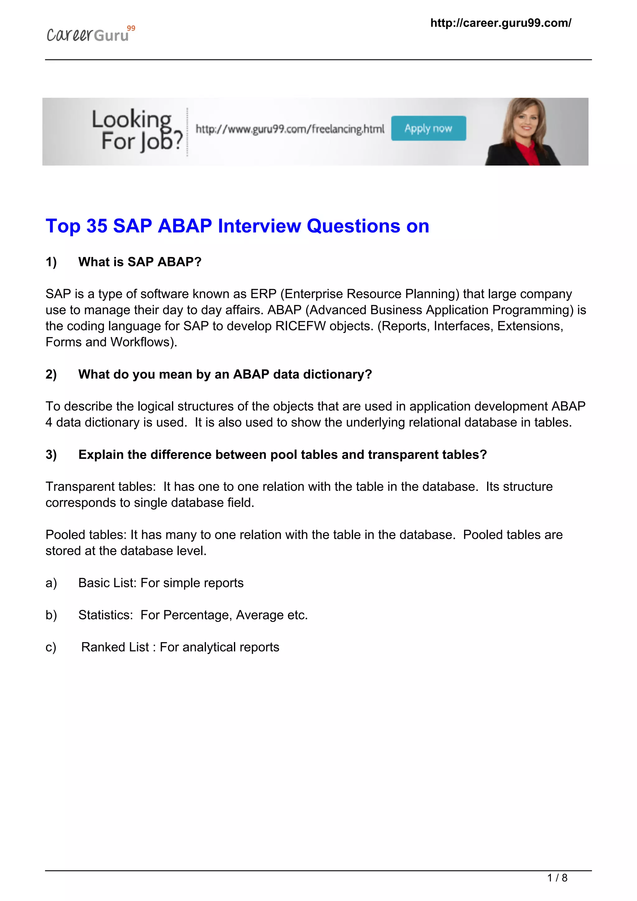 Top 35 Interview Questions On Sap Abap Pdf 