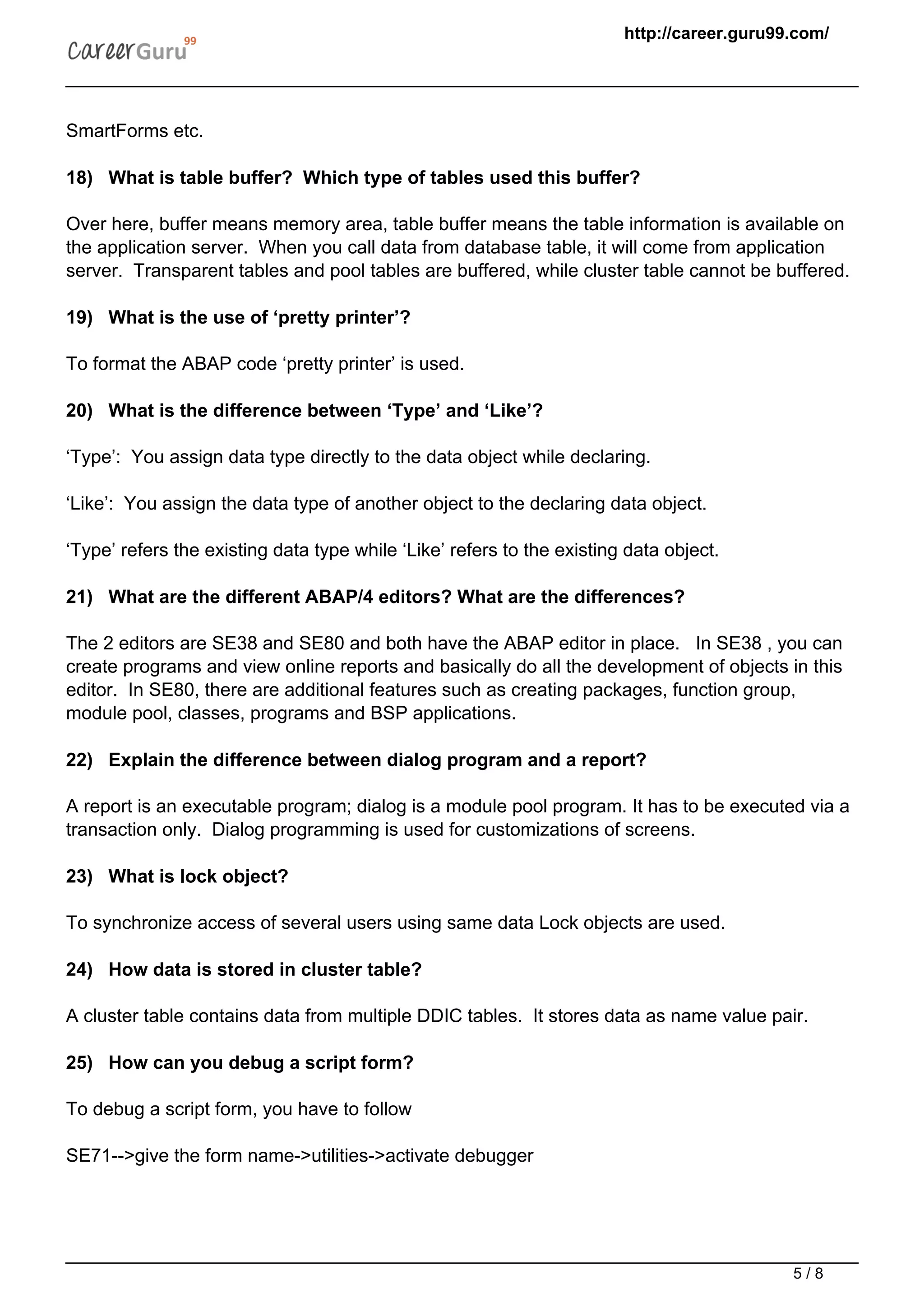 Top 35-interview-questions-on-sap-abap | PDF | Computing | Technology & Computing