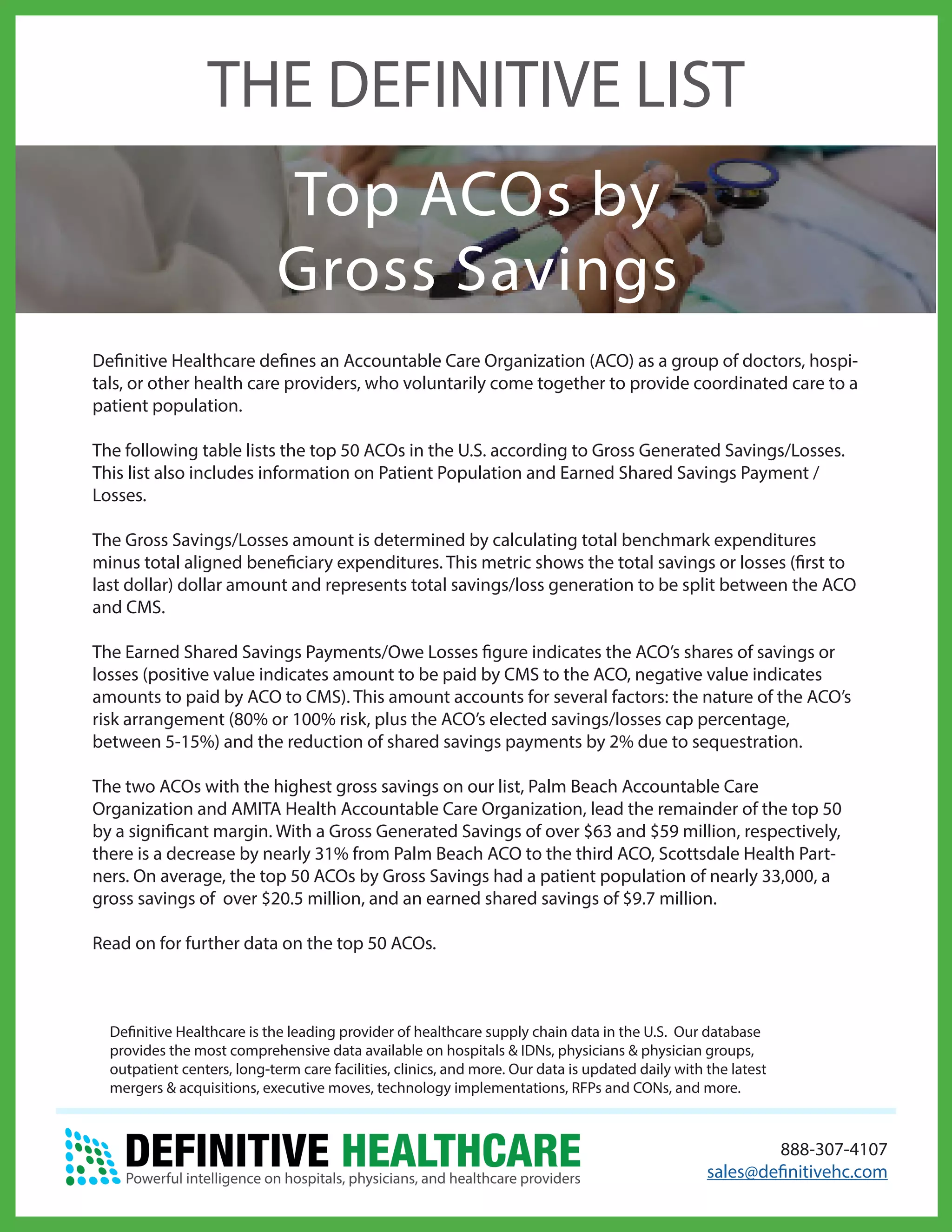Top ACOs: Ranked by Savings | PDF