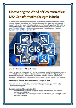 Discovering the World of Geoinformatics: MSc Geoinformatics Colleges in ...