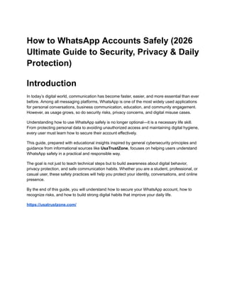Ultimate Guide to WhatsApp Account Security, Privacy & Safe Usage in ...
