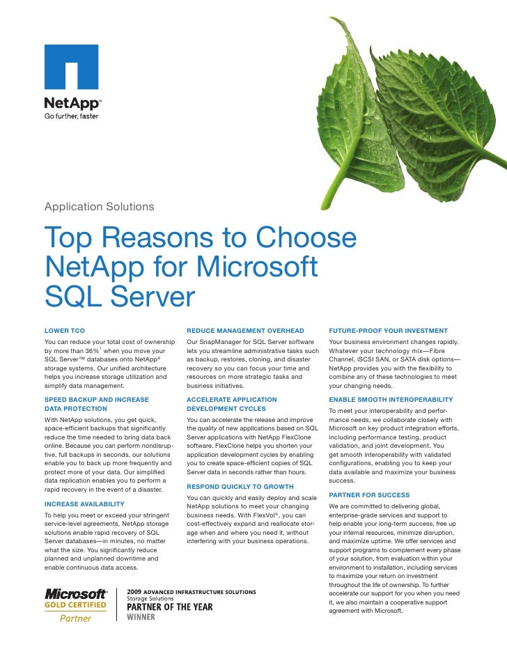 Reasons Why to Choose NetApp for Microsoft SQL Server