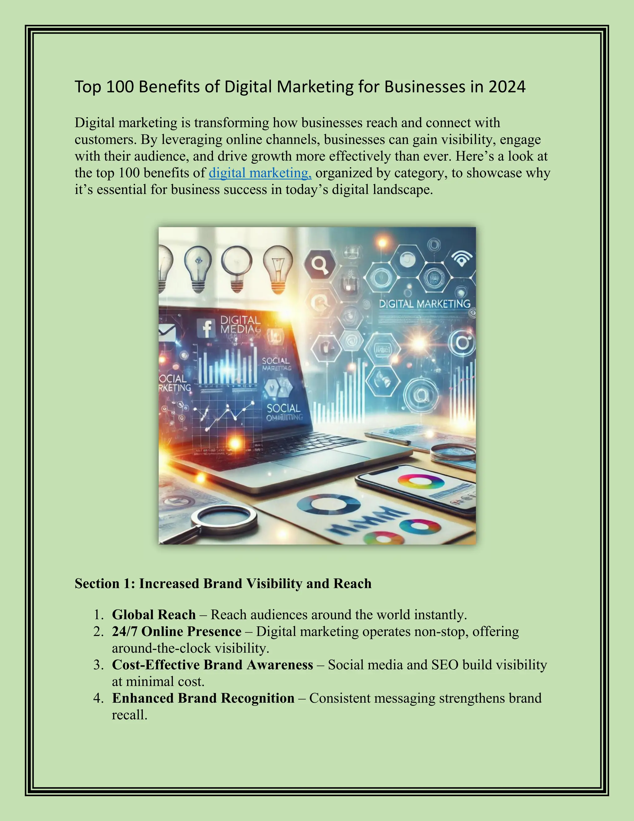 Top 100 Benefits of Digital Marketing for Businesses in 2024" | PDF ...
