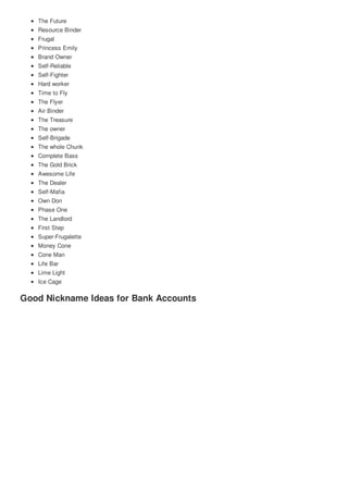 Top 100 cute bank account nicknames ideas cute nicknames | PDF