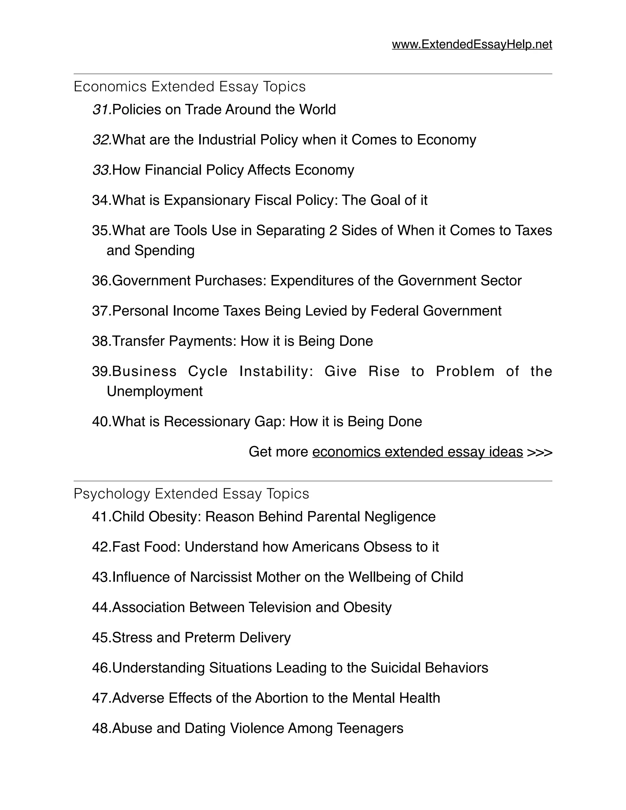 Top 100 Extended Essay Topics | PDF