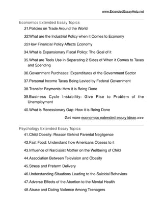 Top 100 Extended Essay Topics | PDF