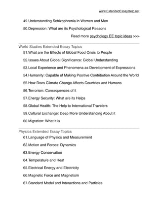 Top 100 Extended Essay Topics | PDF
