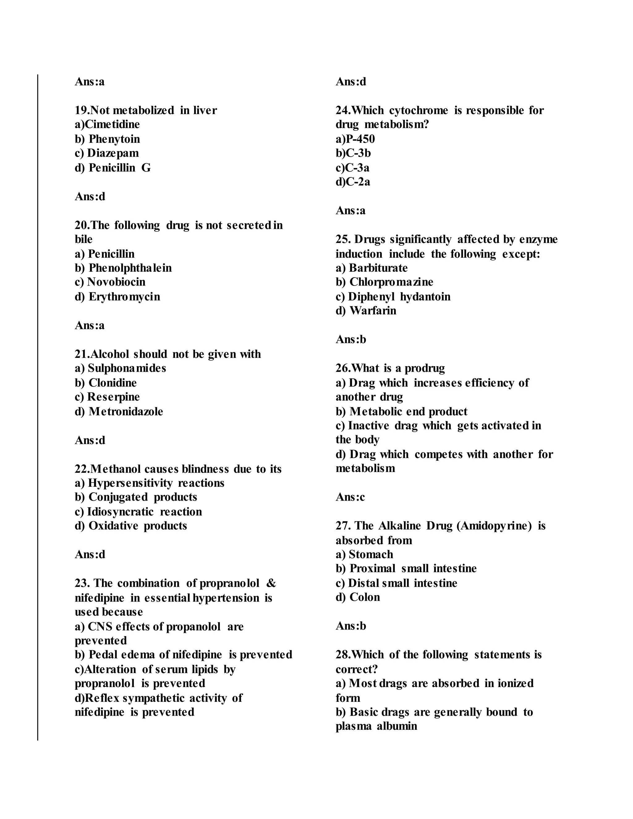 Top 100 pharmacology mcq & ans | DOCX