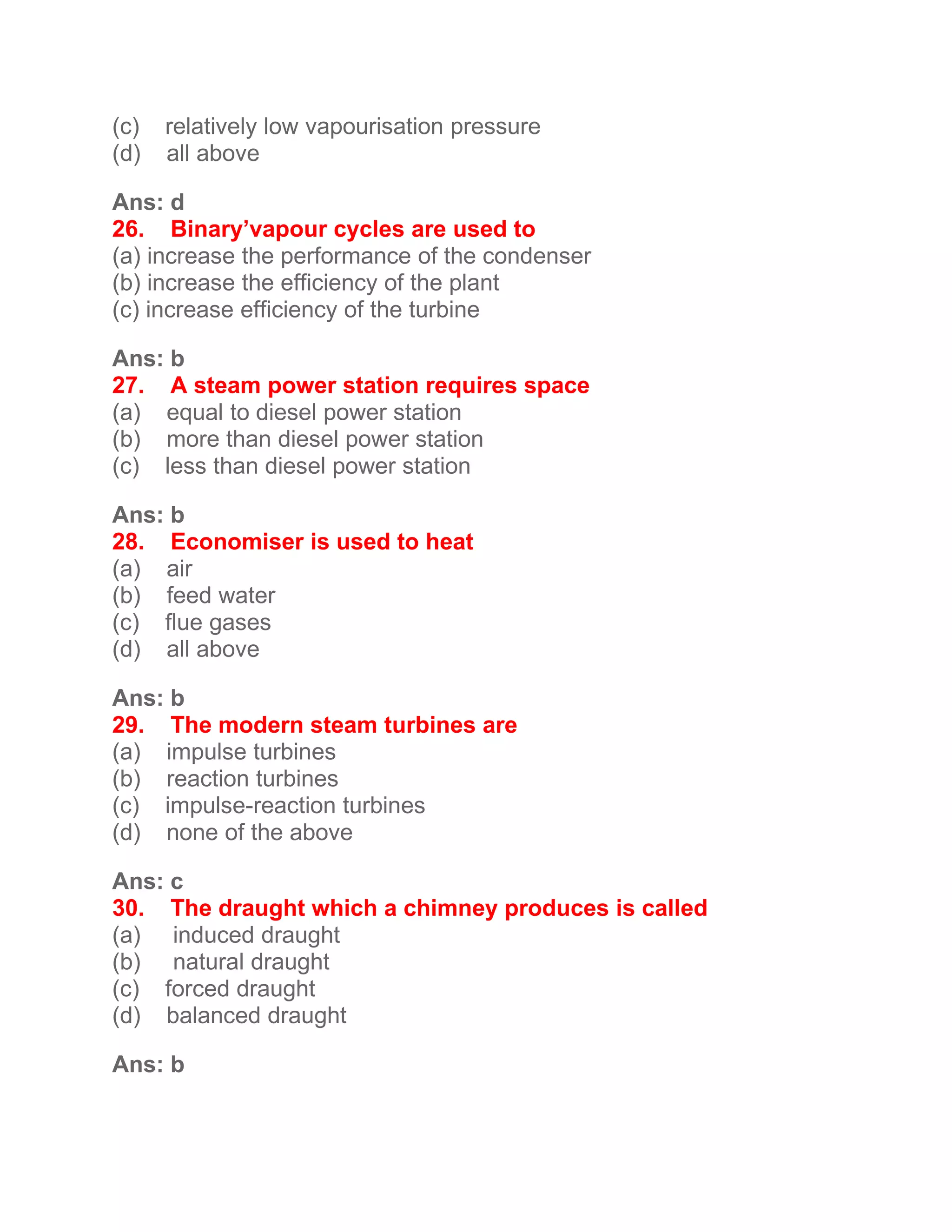Top 100 power plant engineering objective questions & answers | PDF