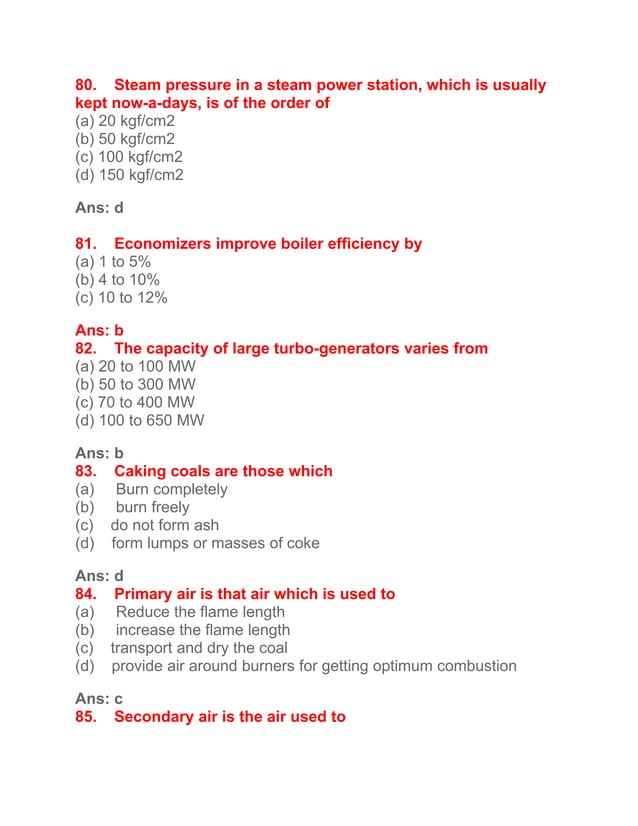 Top 100 power plant engineering objective questions & answers | PDF