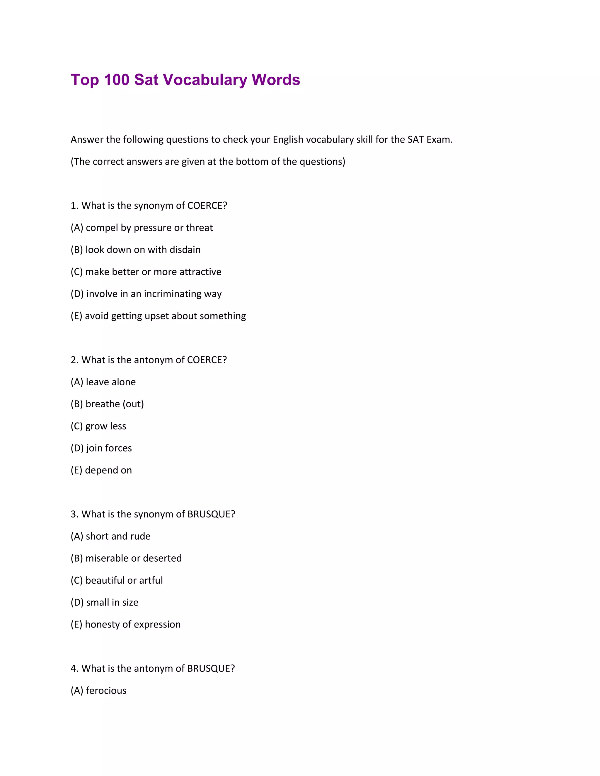 Top 100 Sat Vocabulary Words | PDF