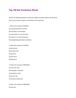 Top 100 Sat Vocabulary Words | PDF