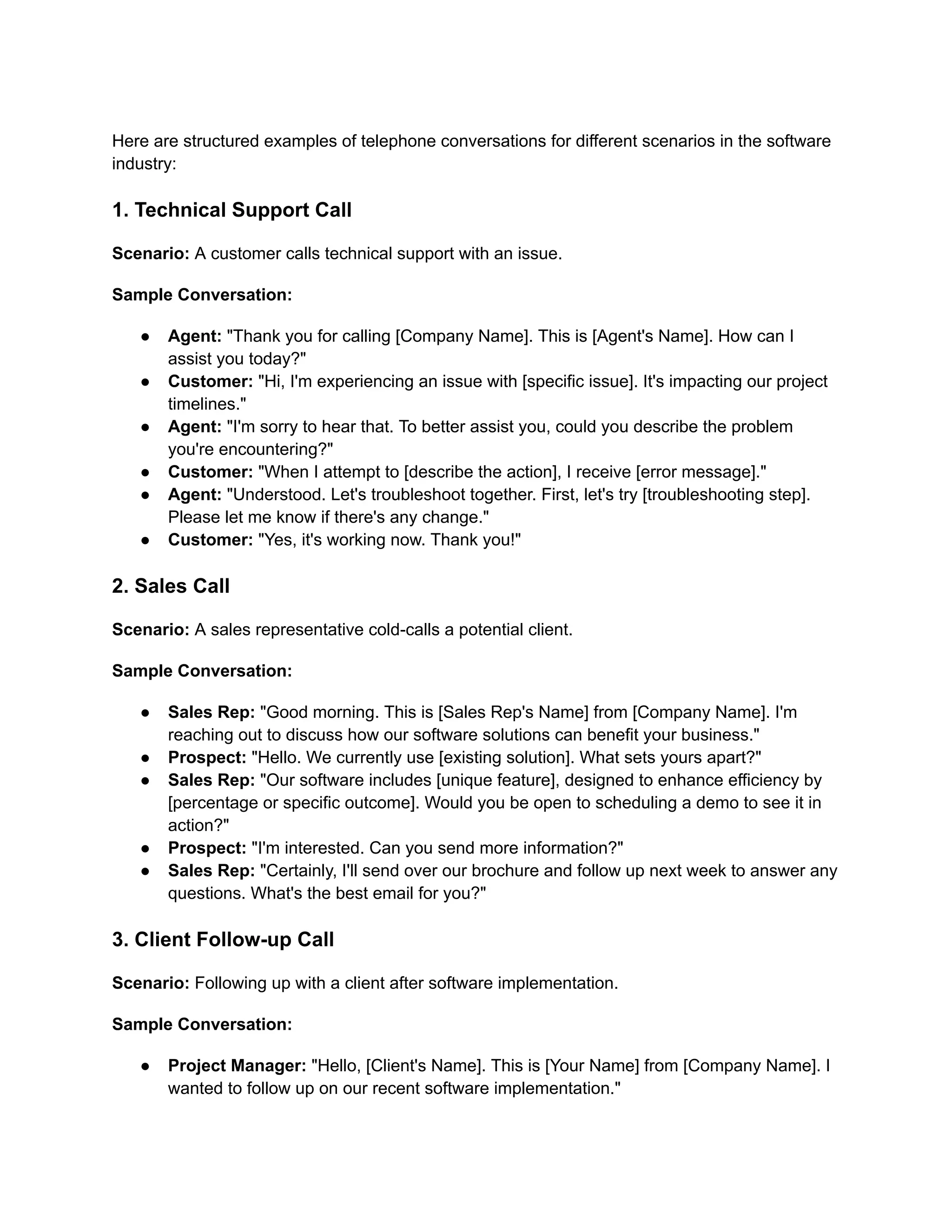 Top 100+ Telephone Conversation Sample Examples For IT Software ...