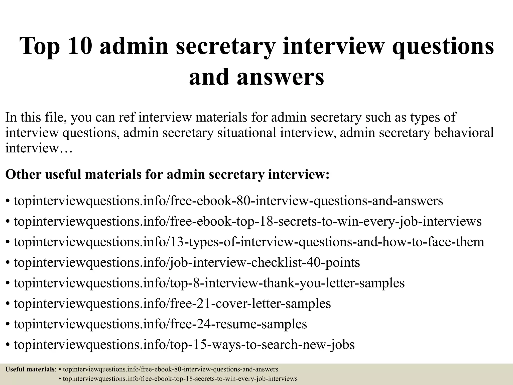 Top 10 admin secretary interview questions and answers | PPTX