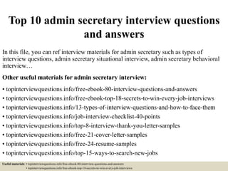 Top 10 admin secretary interview questions and answers | PPTX