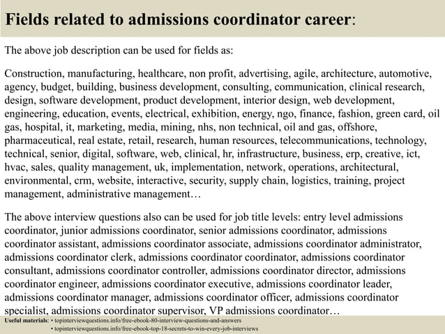 Top 10 admissions coordinator interview questions and answers | PPT