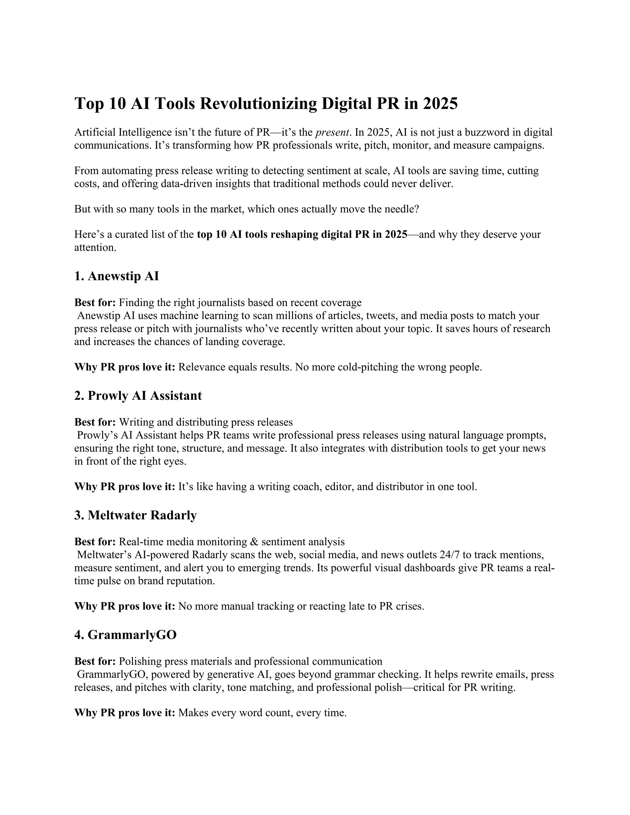 Top 10 AI Tools Revolutionizing Digital PR in 2025 | DOCX