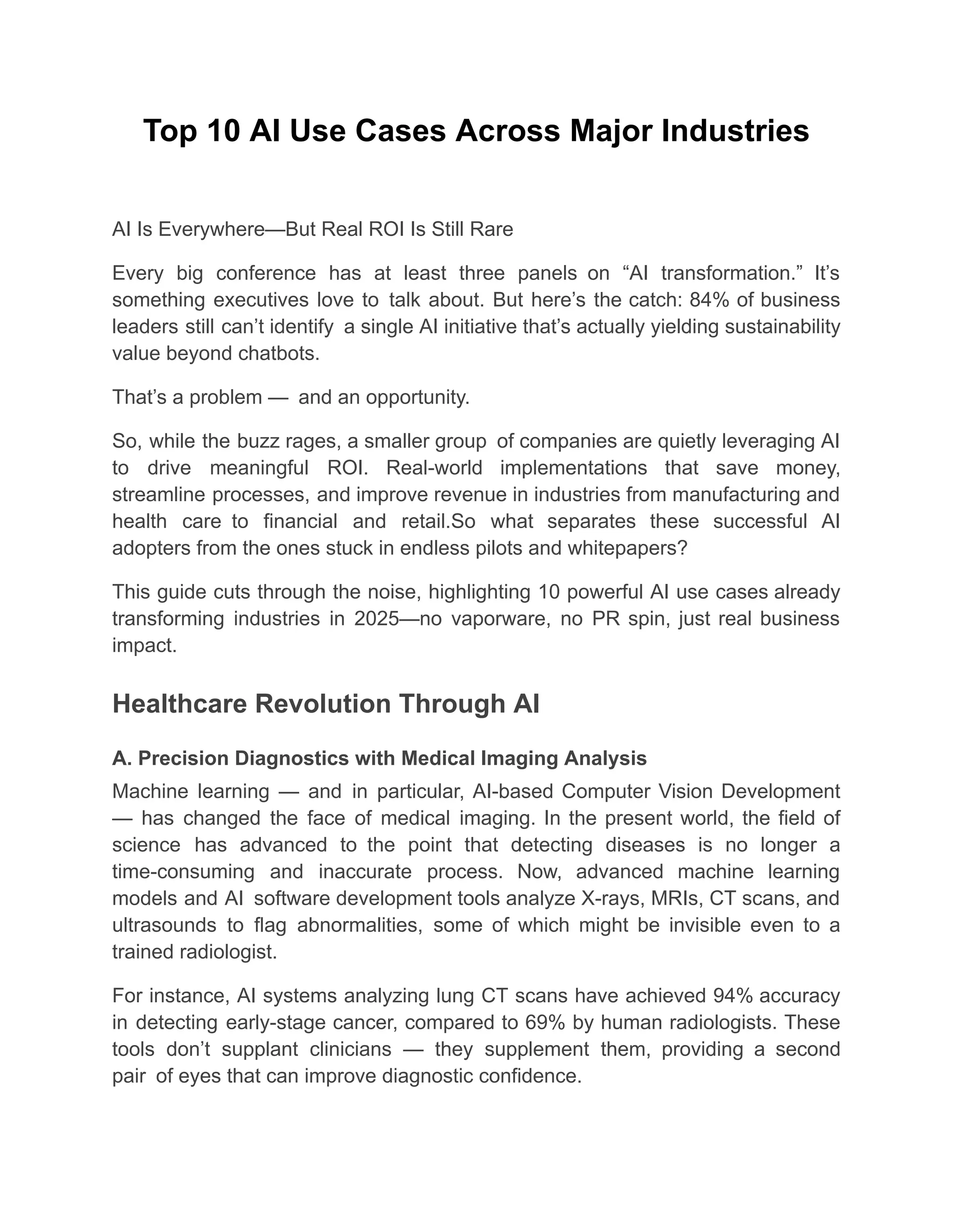 Top 10 AI Use Cases Across Major Industries | PDF