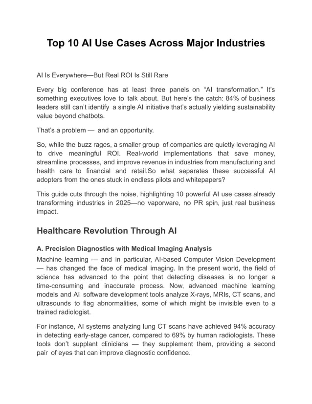 Top 10 AI Use Cases Across Major Industries | PDF