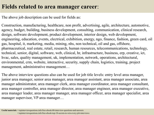 Top 10 area manager interview questions and answers | PPT
