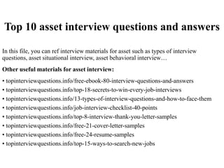 Top 10 asset interview questions and answers | PPTX