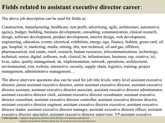 Top 10 assistant executive director interview questions and answers | PPTX