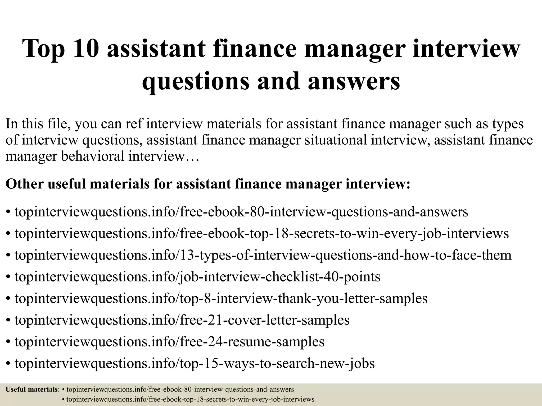 Top 10 assistant finance manager interview questions and answers | PPTX