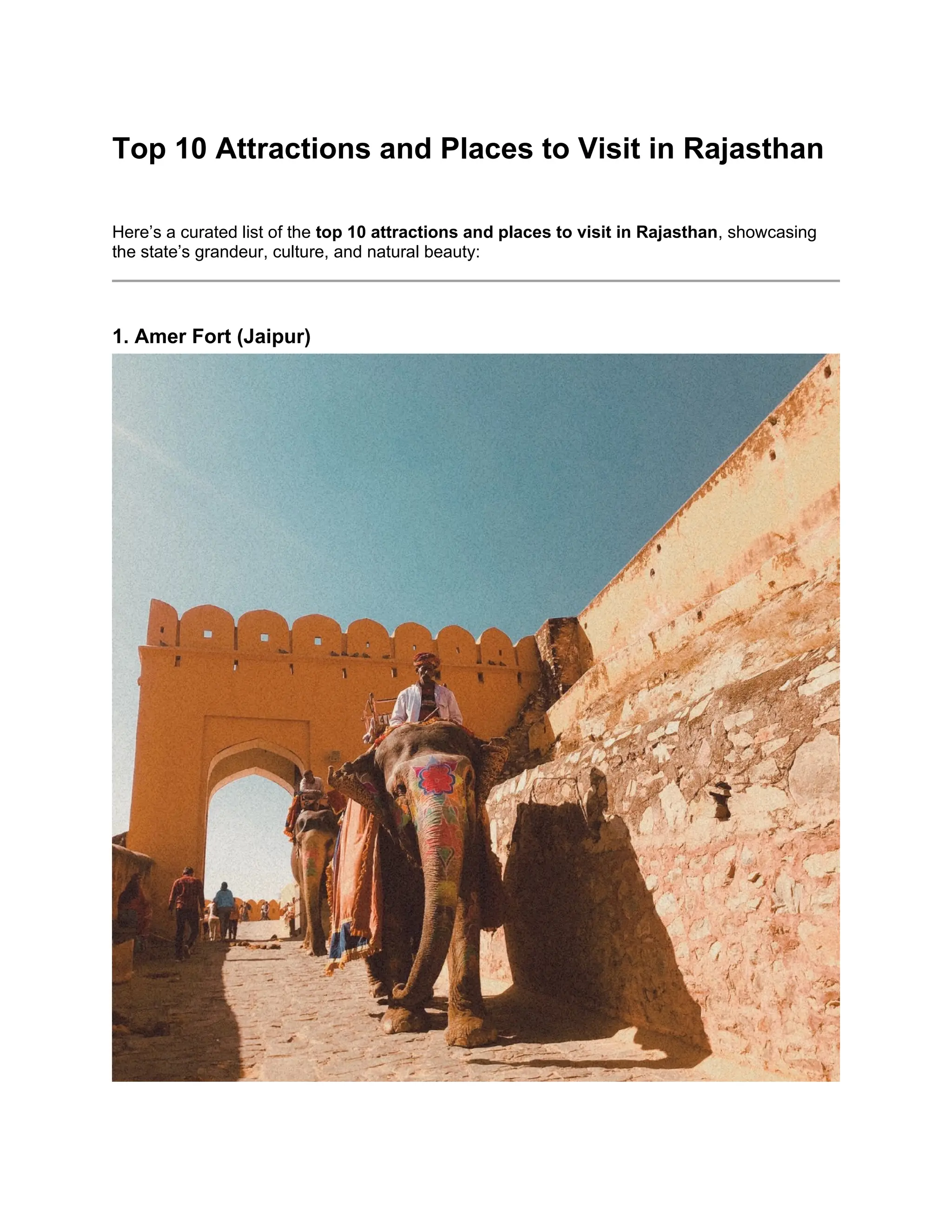 Top 10 Attractions and Places to Visit in Rajasthan | PDF