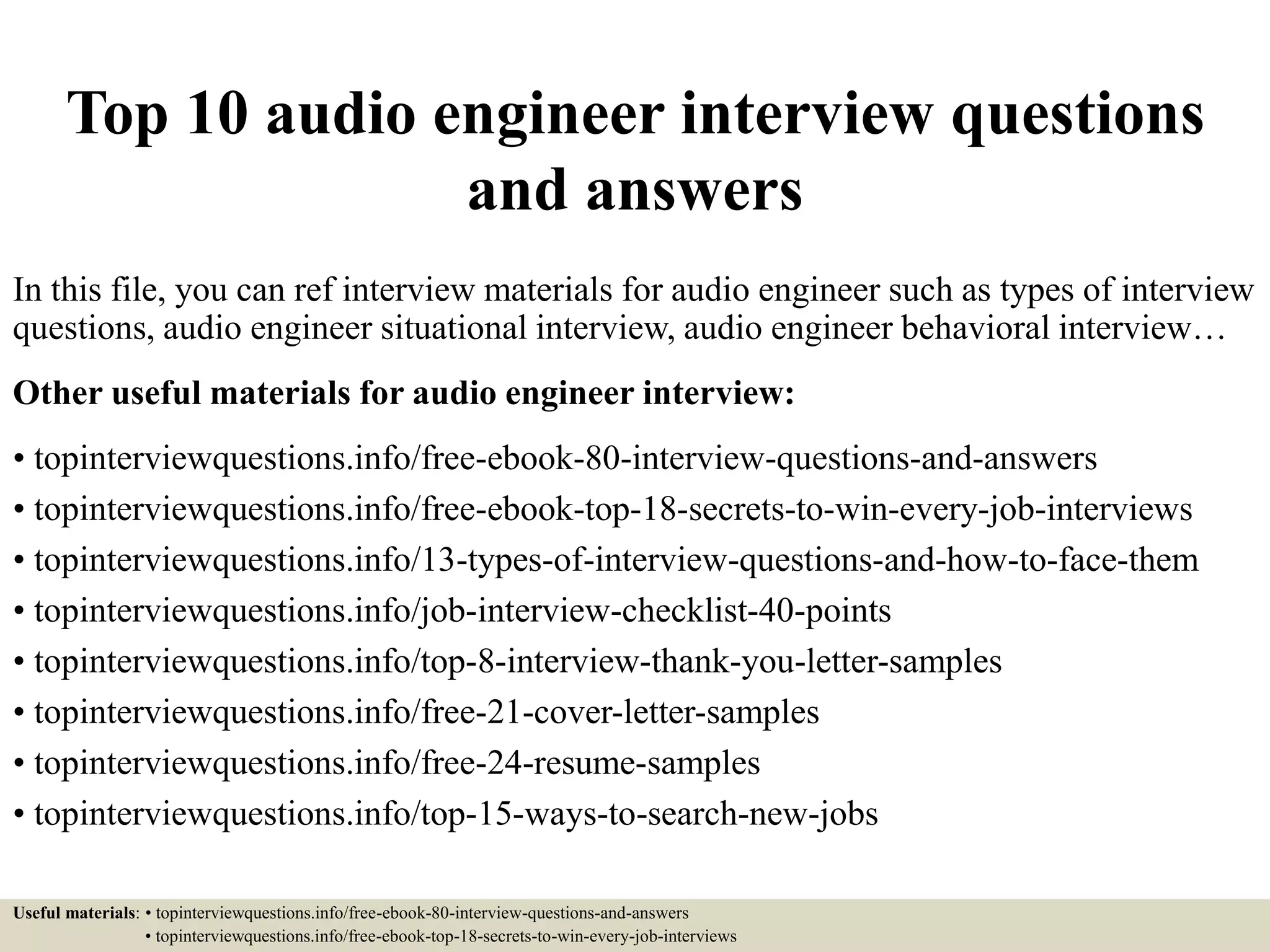 Top 10 audio engineer interview questions and answers | PPTX
