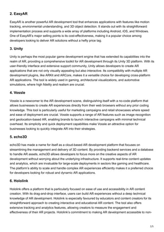 Top 10 Augmented Reality AR Development Tools in Demand | PDF