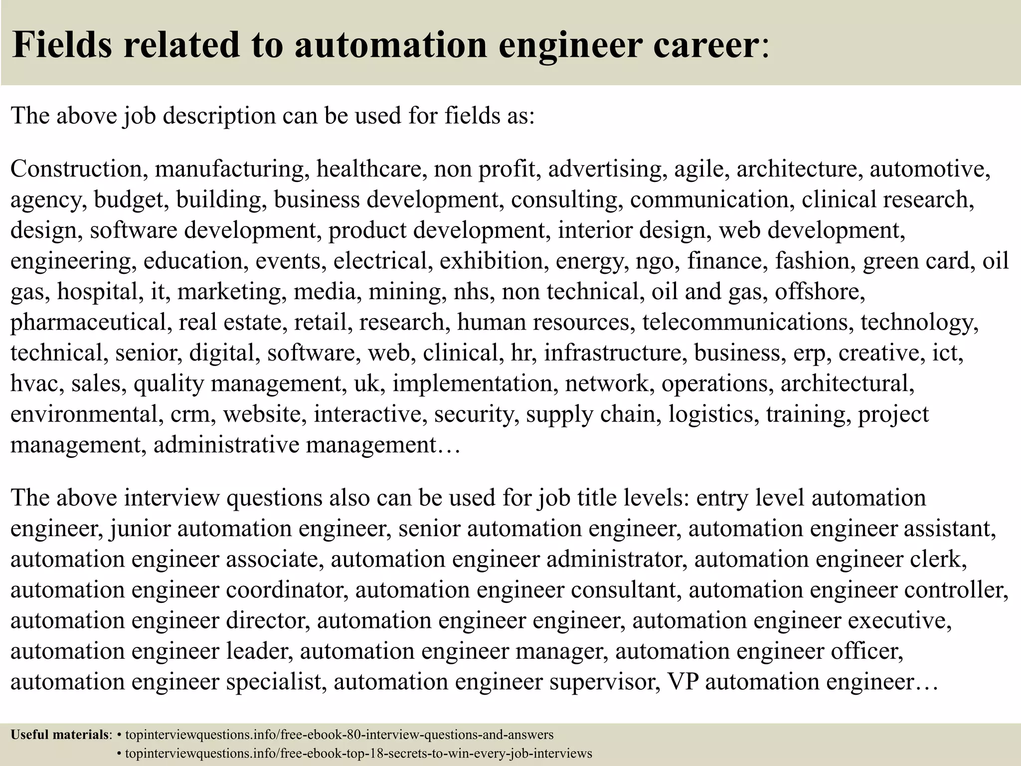 Top 10 automation engineer interview questions and answers | PPT