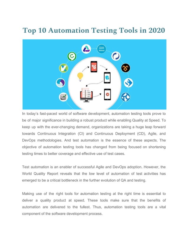 Top 10 Automation Testing Tools In 2020 Pdf