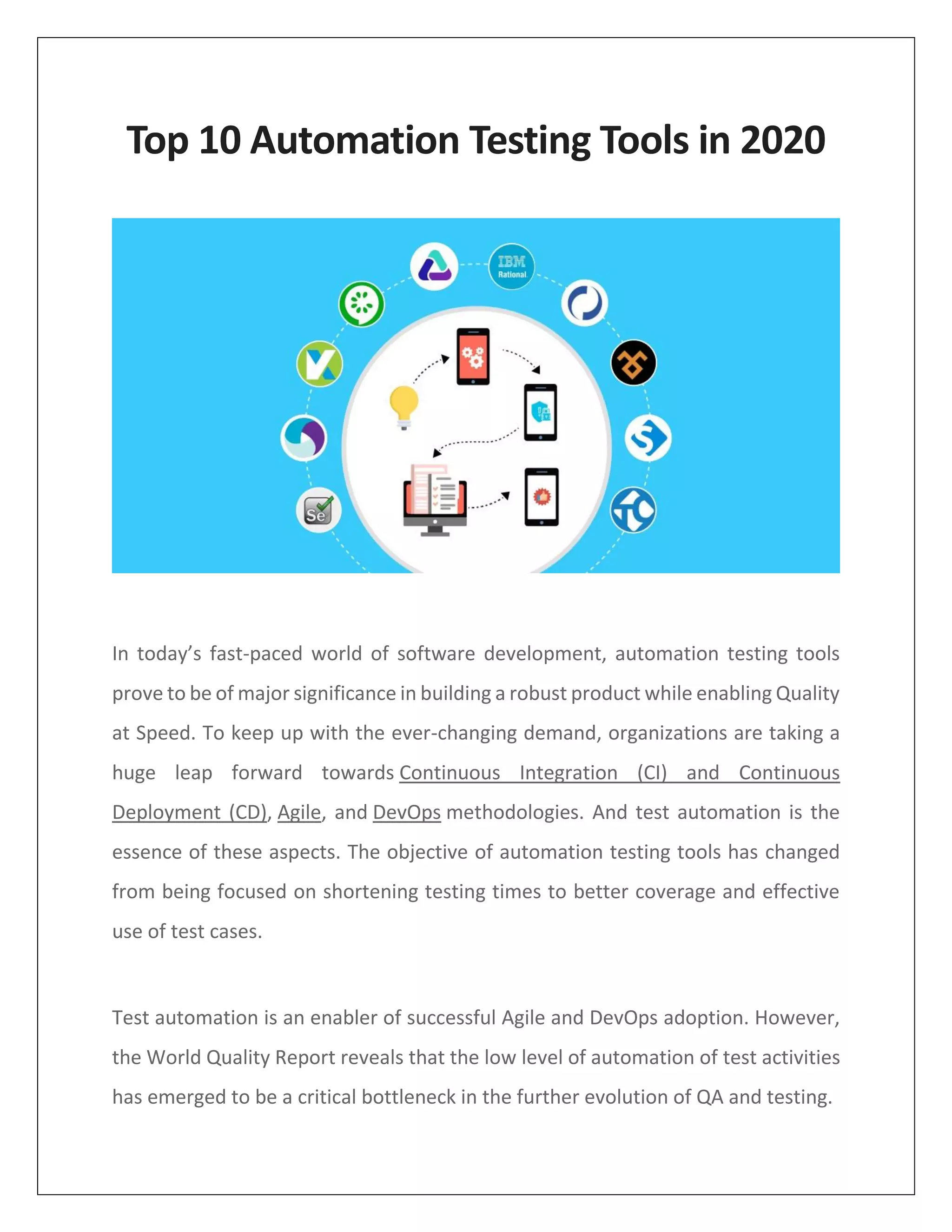 Top 10 Automation Testing Tools In 2020 Pdf