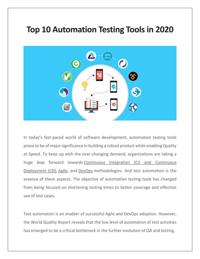 Top 10 Automation Testing Tools in 2020 | PDF