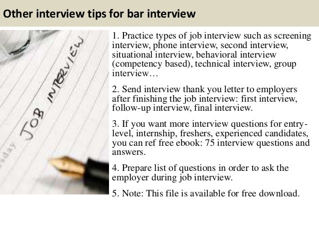 Top 10 bar interview questions and answers