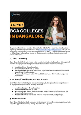 Top 10 BCA Colleges in Bangalore – Complete Guide | PDF | Education industry | Industries