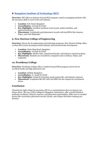 Top 10 BCA Colleges in Bangalore – Complete Guide | PDF | Education industry | Industries