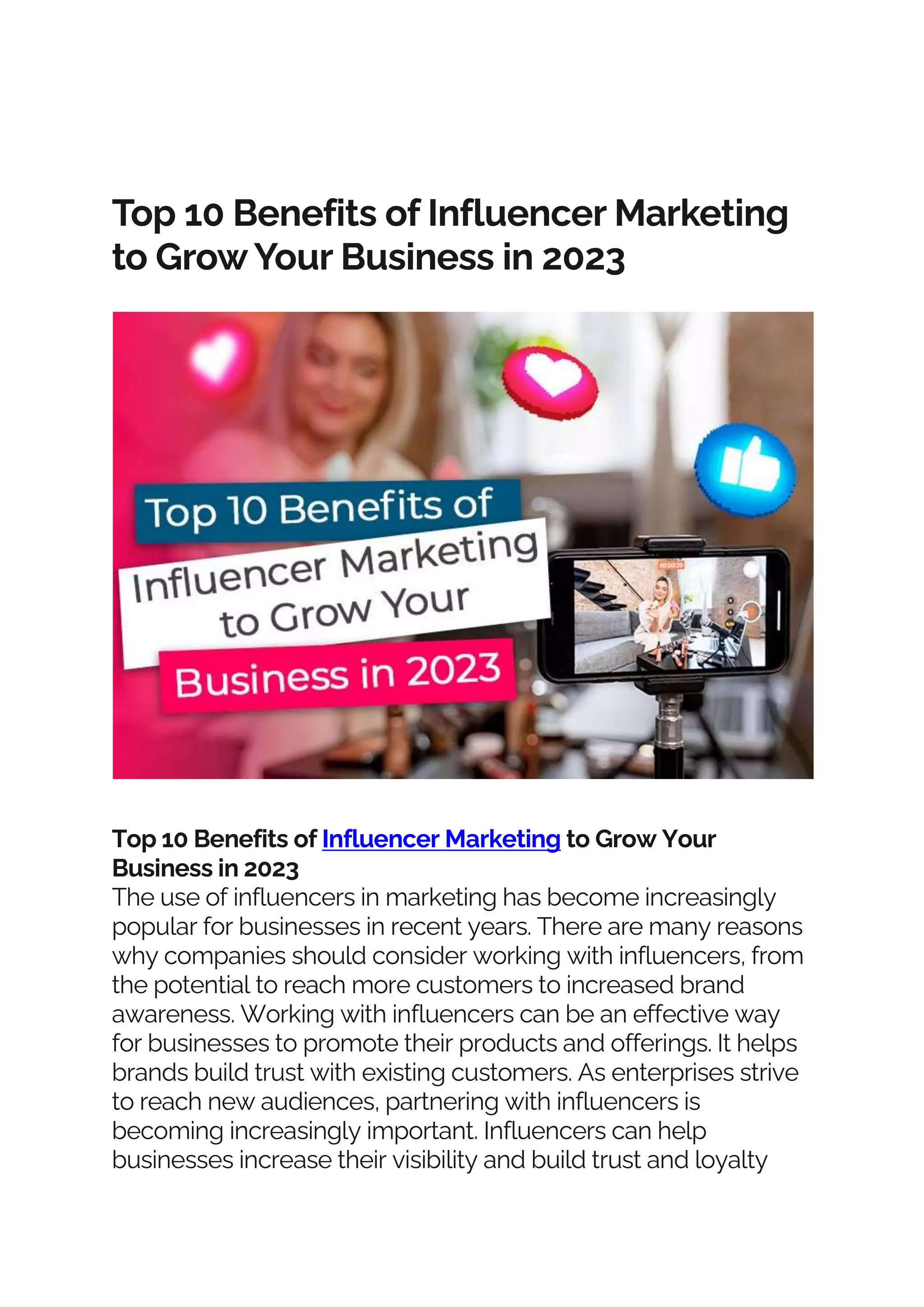 Top 10 Benefits of Influencer Marketing to Grow Your Business in 2023 | PDF